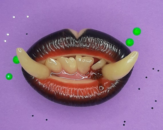 Black to Red Ombre Orc Lip Brooch With Blood Coming Out of | Etsy