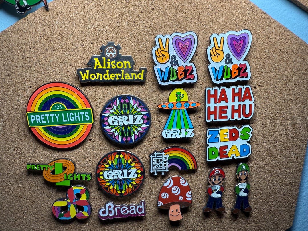 EDM Glow in the Dark Hard Enamel Pins by @musicfestivalstickers - Etsy
