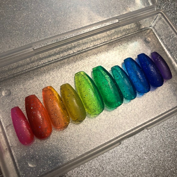 Candy Rainbow Ombré Jelly Press On Nails | Etsy