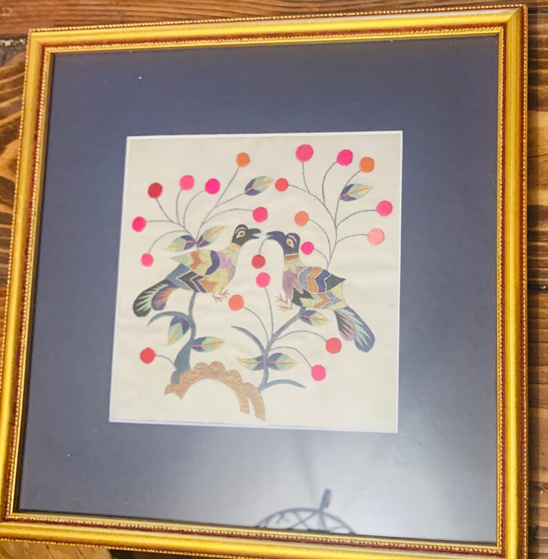 Set of 4 Jacobean Embroidery Birds Crewelwork, Stitchery, Framed - Etsy ...