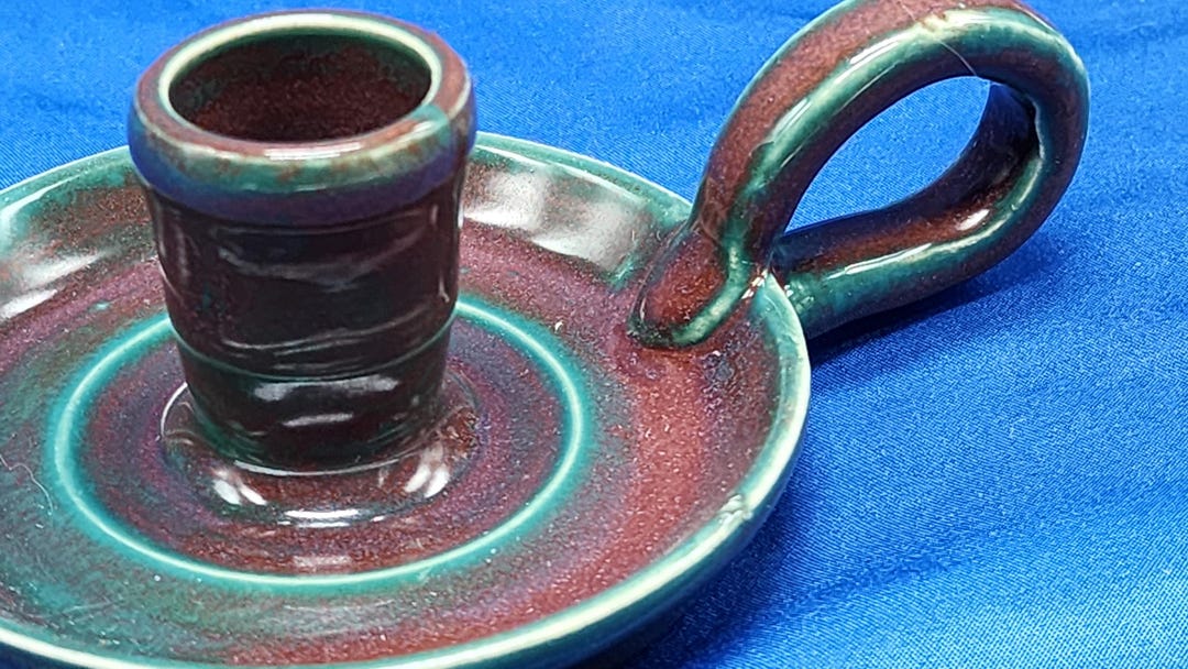 Dark Red and Green Ceramic Chamberstick Taper Candle Holder - Etsy
