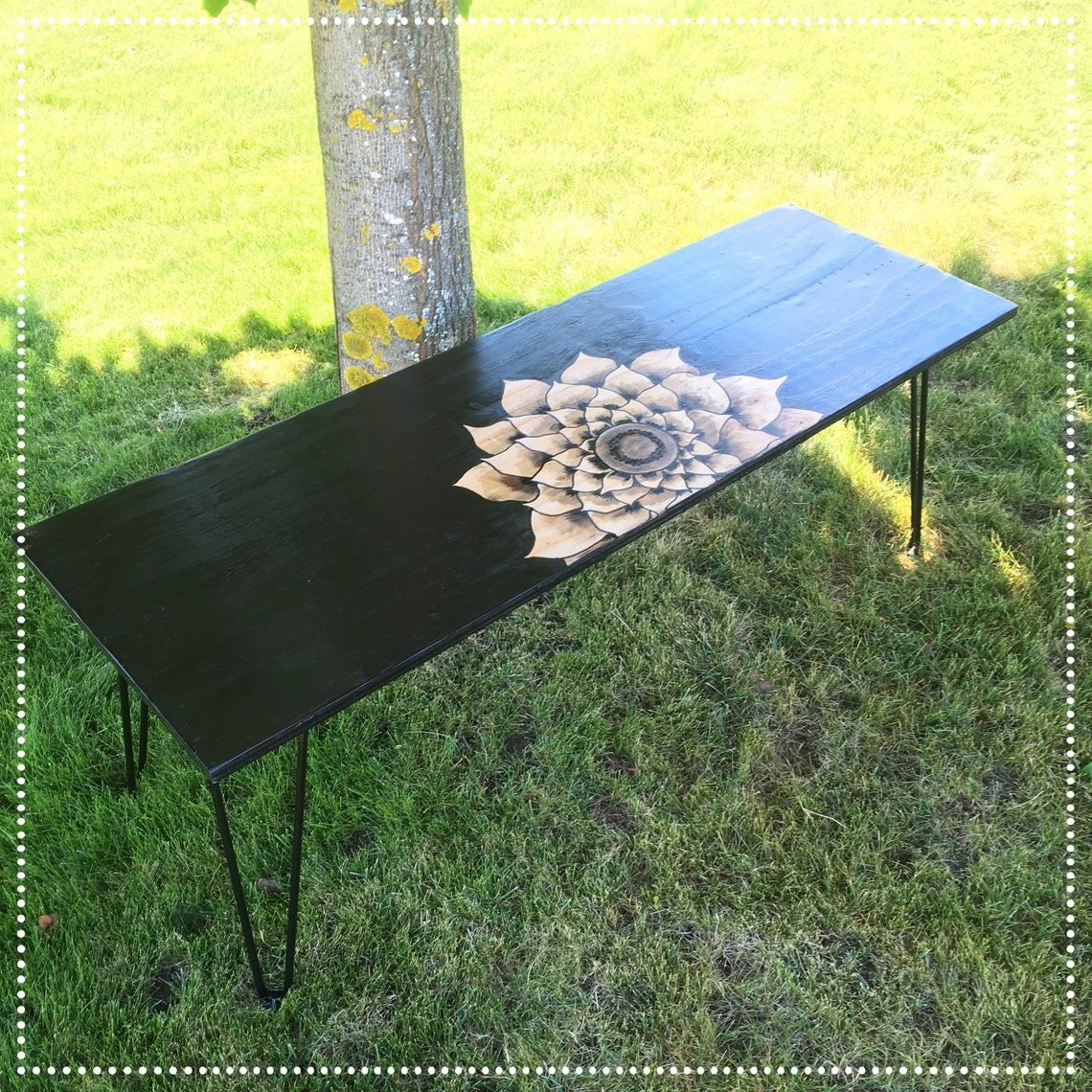 Vintage Styled Hand Painted Sunflower Entry Bench With Steel Hairpin ...