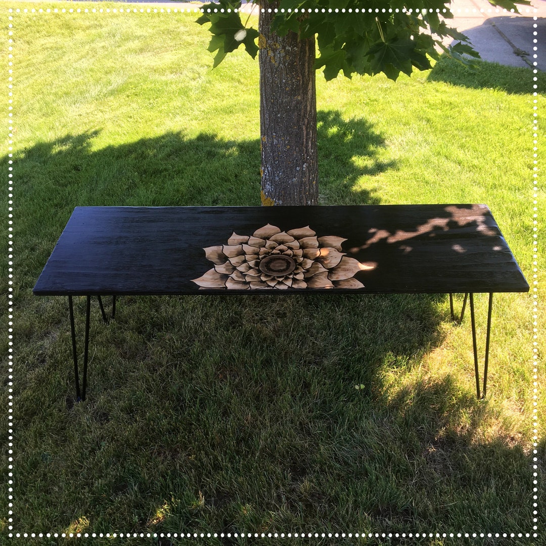 Vintage Styled Hand Painted Sunflower Entry Bench With Steel Hairpin ...