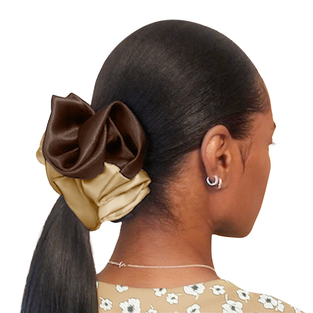 Satin 2 Colour Scrunchies 5 Sizes Easy Elastic for Curly Long Ponytail ...