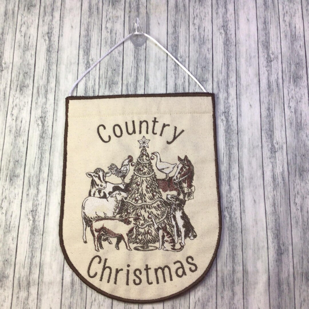 Country Christmas Tree With Farm Animals Banner Wall Hanging Decor ...