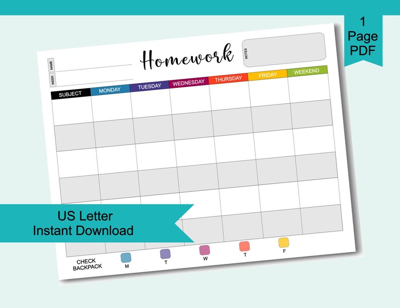 Kids Homework Chart Printable