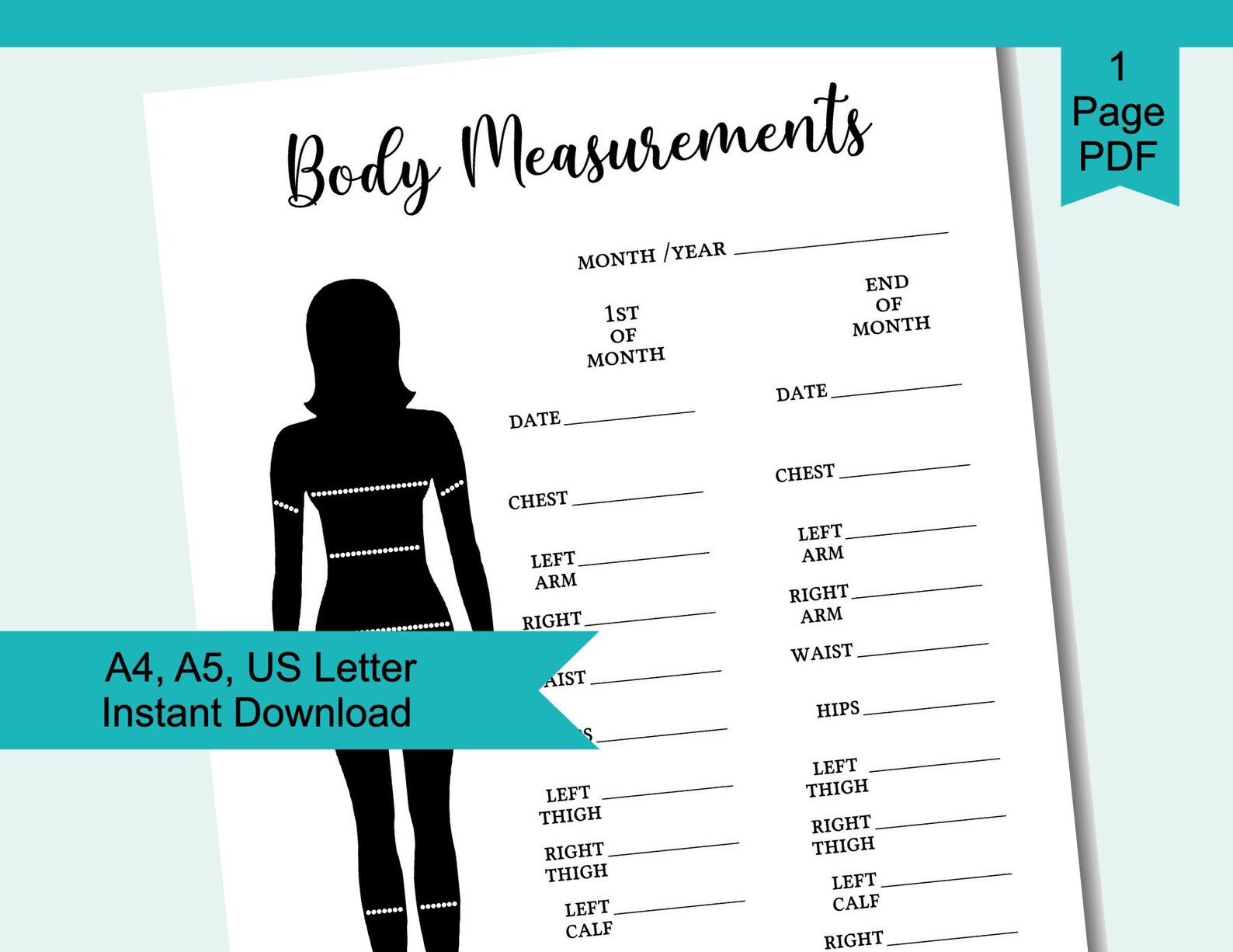 Printable Female Body Measurements Tracker Body Progress - Etsy Canada