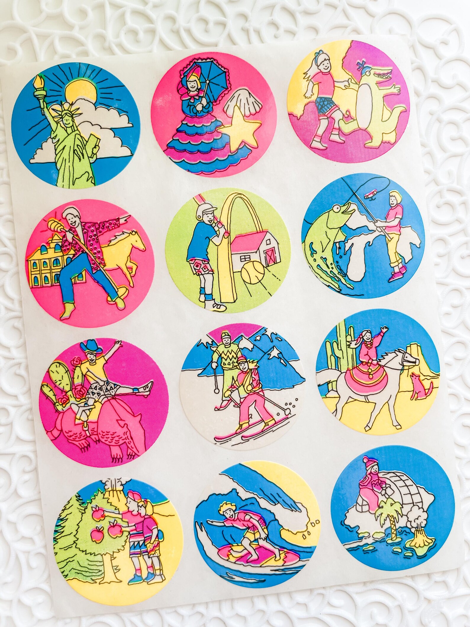 Vintage Bright Retro Fun Activities Sticker Sheet - Vintage Stickers ...