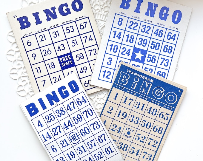 Blue BINGO Card Variety Pack - Set of 8 - Ephemera - Vintage Paper ...