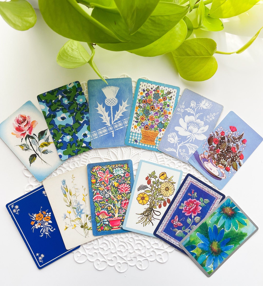 Vintage Floral Playing Card Pack - Blue Series - Ephemera - Junk ...