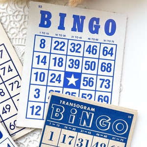 Blue BINGO Card Variety Pack - Set of 8 - Ephemera - Vintage Paper ...