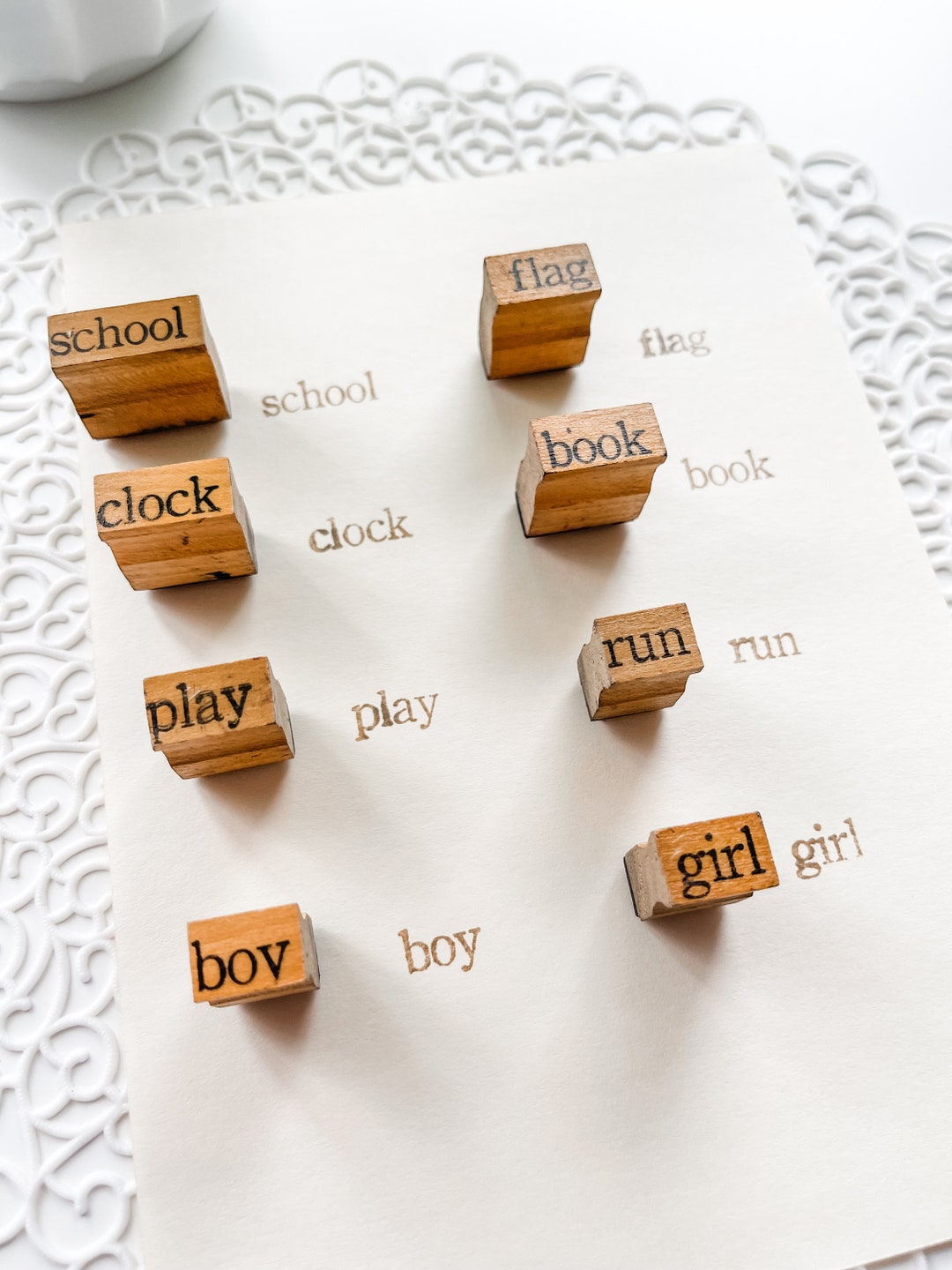 School-themed Word Stamp Pack - Vintage Wooden Handled Rubber Stamps ...