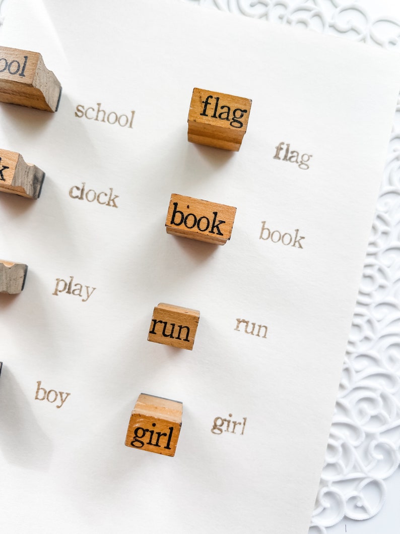 School-themed Word Stamp Pack - Vintage Wooden Handled Rubber Stamps ...