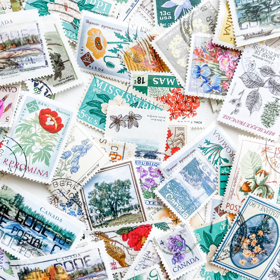 Vintage Floral/nature Canceled Stamps - Random Set of 15 - Scrapbooking ...