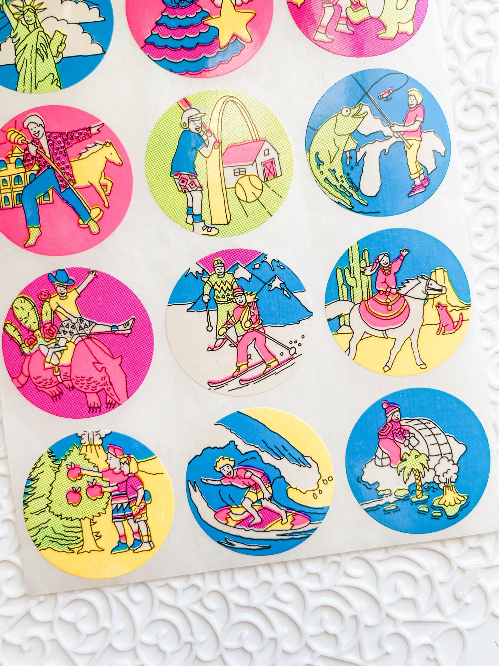 Vintage Bright Retro Fun Activities Sticker Sheet - Vintage Stickers ...