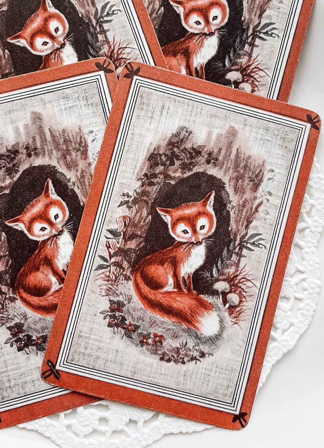 4 Adorable Vintage Fox Playing Cards- Ephemera - Junk Journal Supply ...