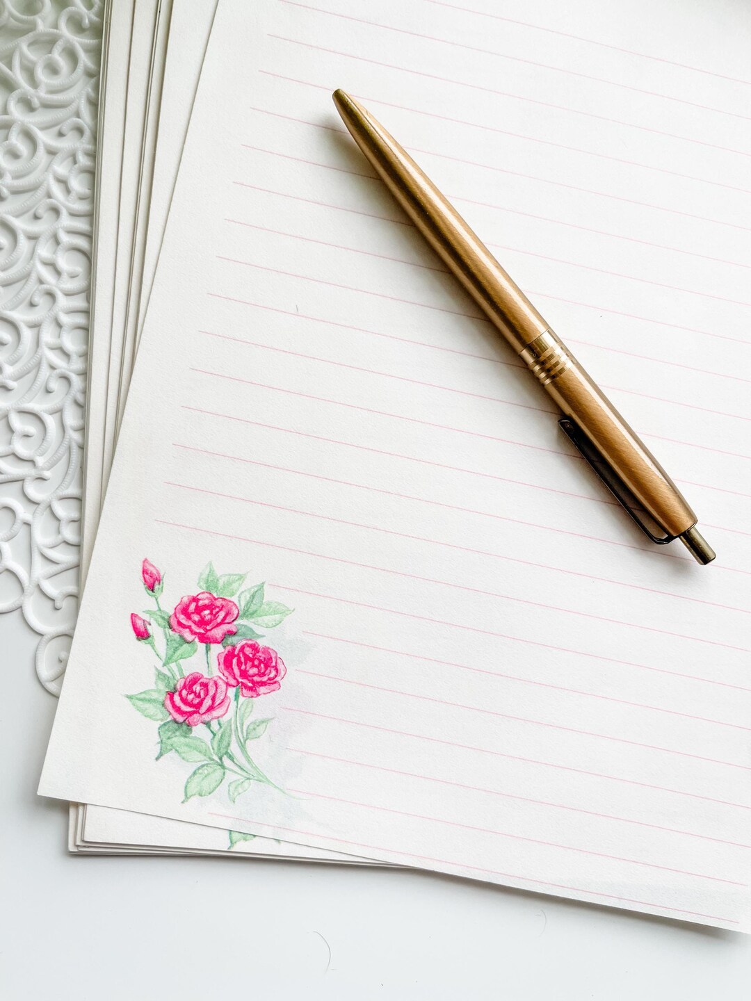 9 Vintage Rose Stationery Sheets - Vintage Stationery - Floral ...