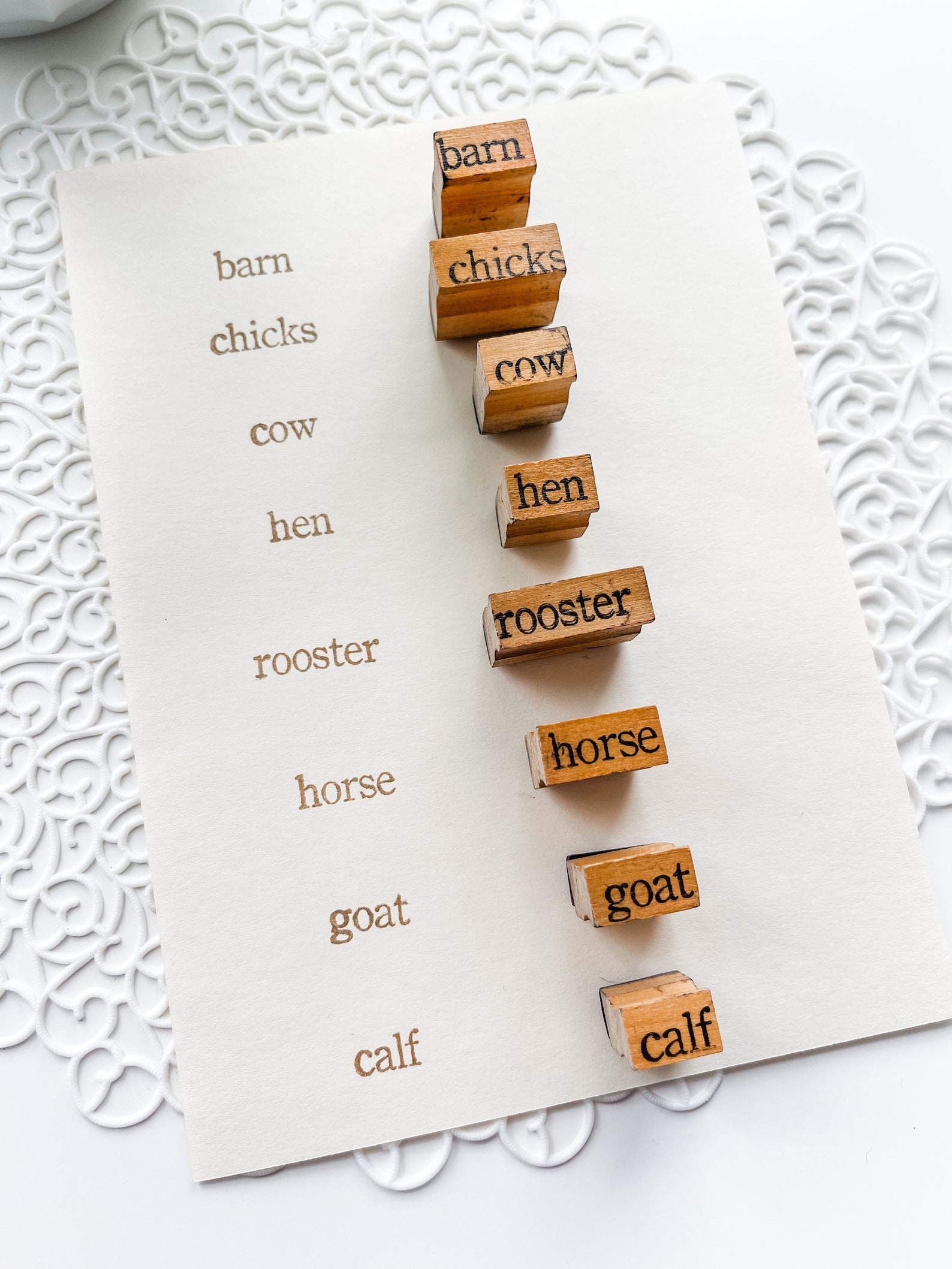 Farm-themed Word Stamp Pack - Vintage Wooden Handled Rubber Stamps ...