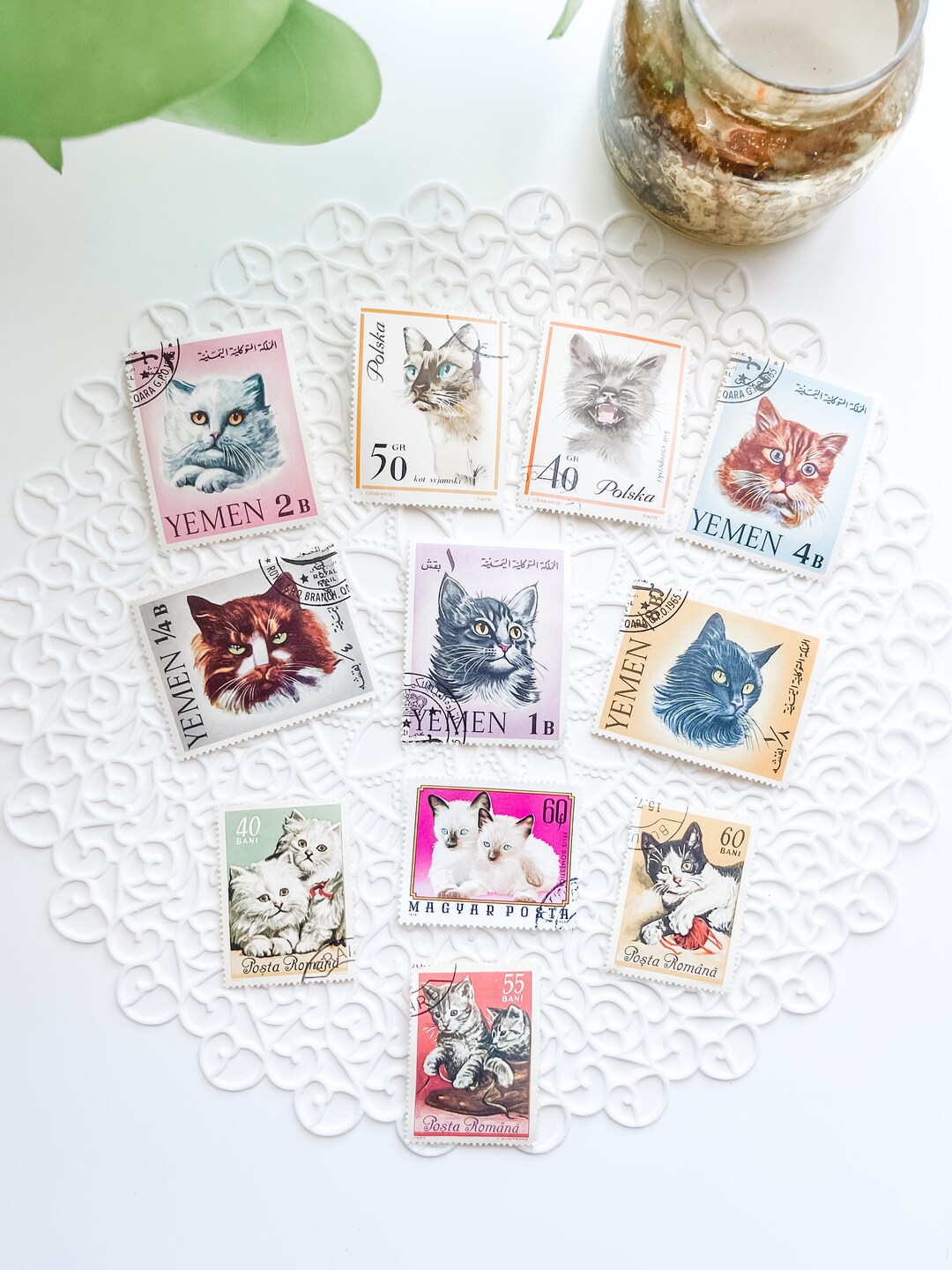 Vintage Set of Cat-themed Canceled Stamps Set of 11 Vintage Stamps ...