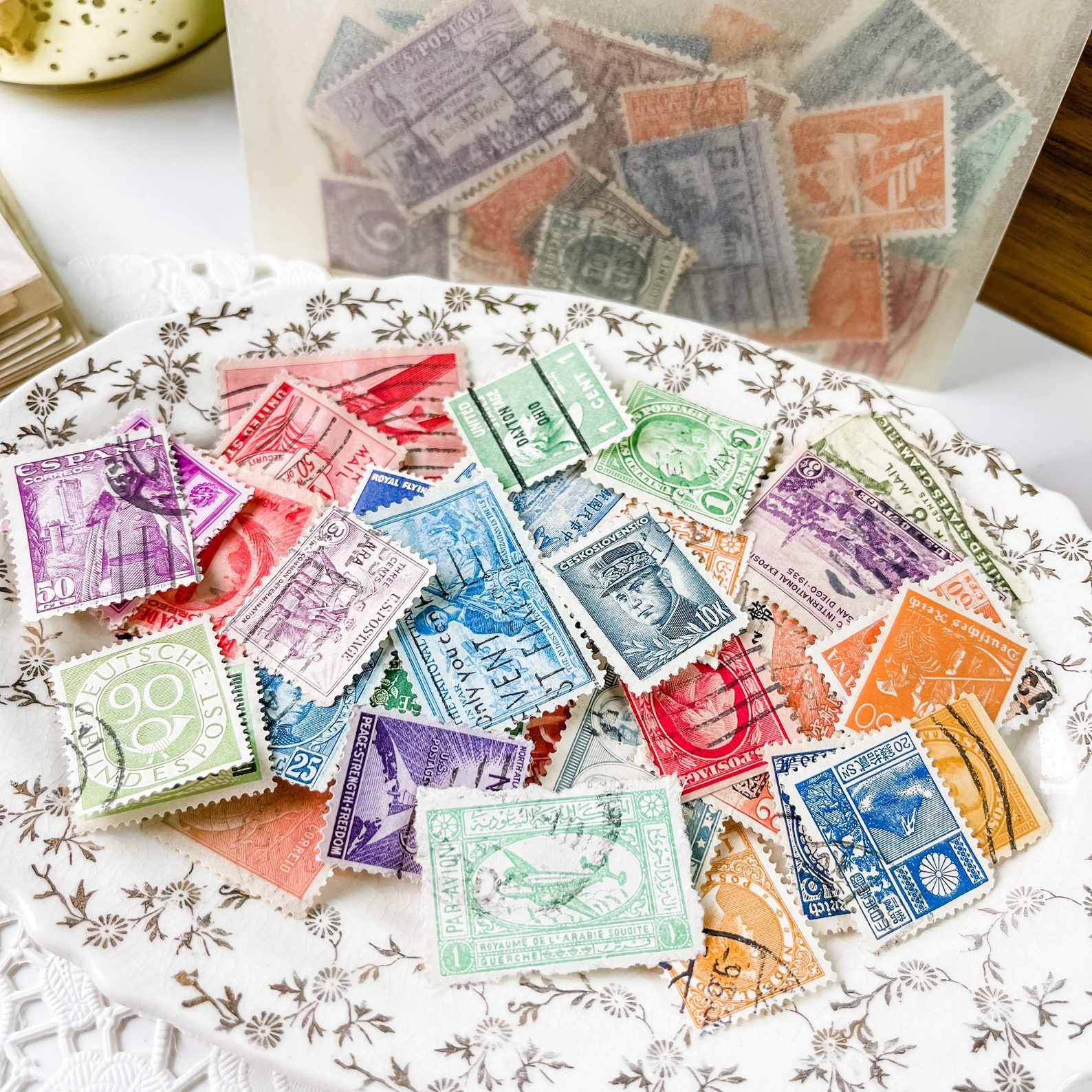 50 Vintage USED Stamps Stamps From Around the World Canceled Stamps ...