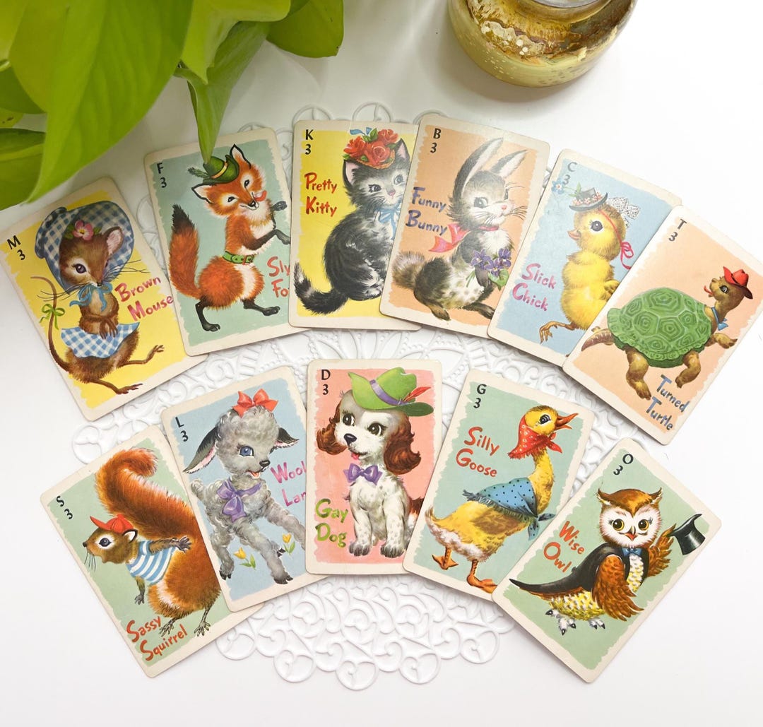11 Vintage Whitman Animal Rummy Playing Cards - No. 4112 - Game ...