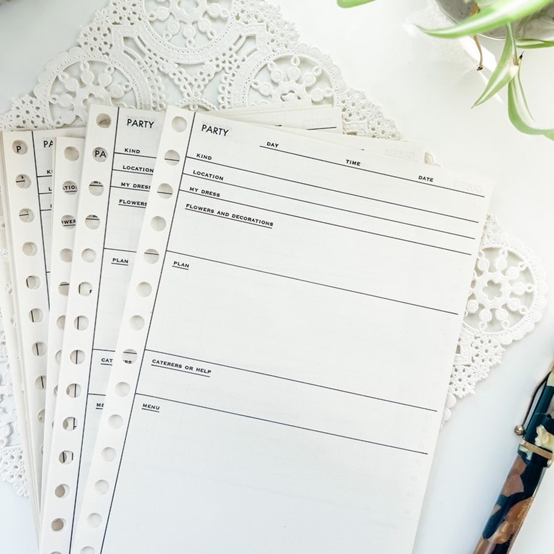 1970's Party Planning Hole-punched Sheets - Party Planning - Guest List ...