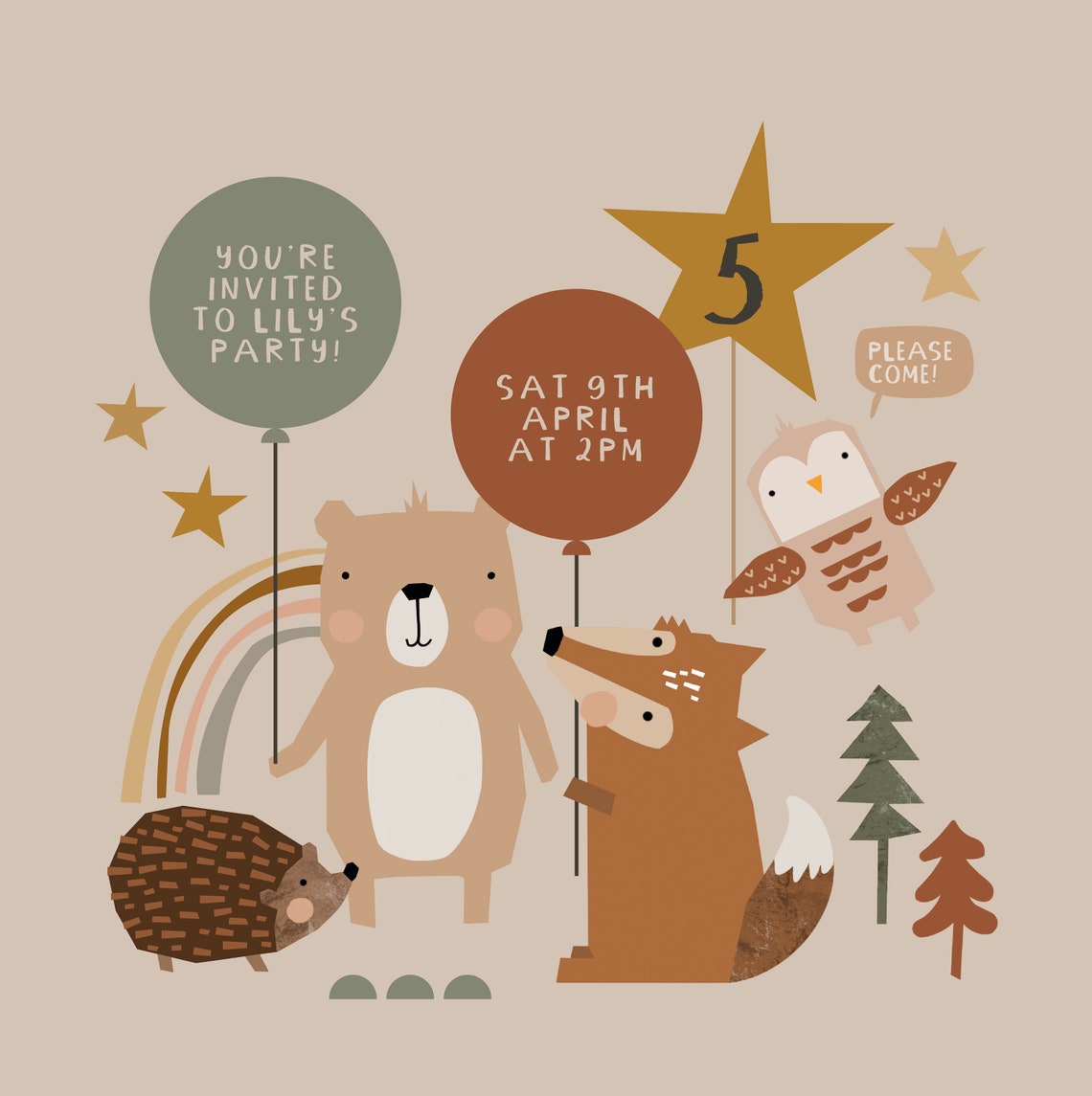 Woodland Theme Kids Party Invite, DIGITAL Download, Woodland Animals ...