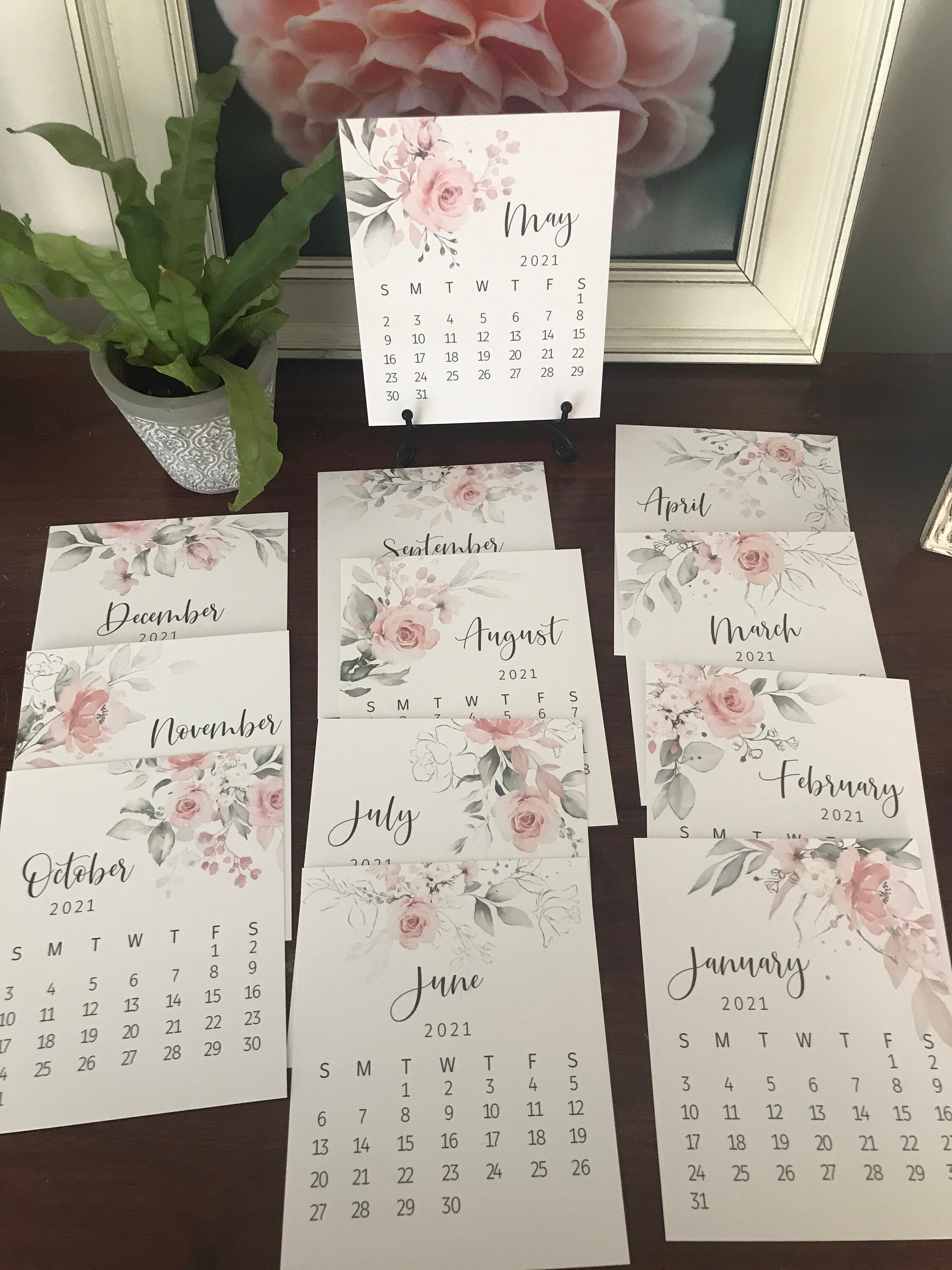 2026 Rose Desk Calendar With Wood Stand: Floral Monthly Calendar 5X7 - Etsy