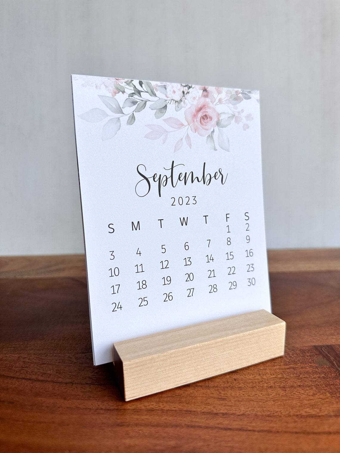 2026 Rose Desk Calendar With Wood Stand: Floral Monthly Calendar 5X7 - Etsy