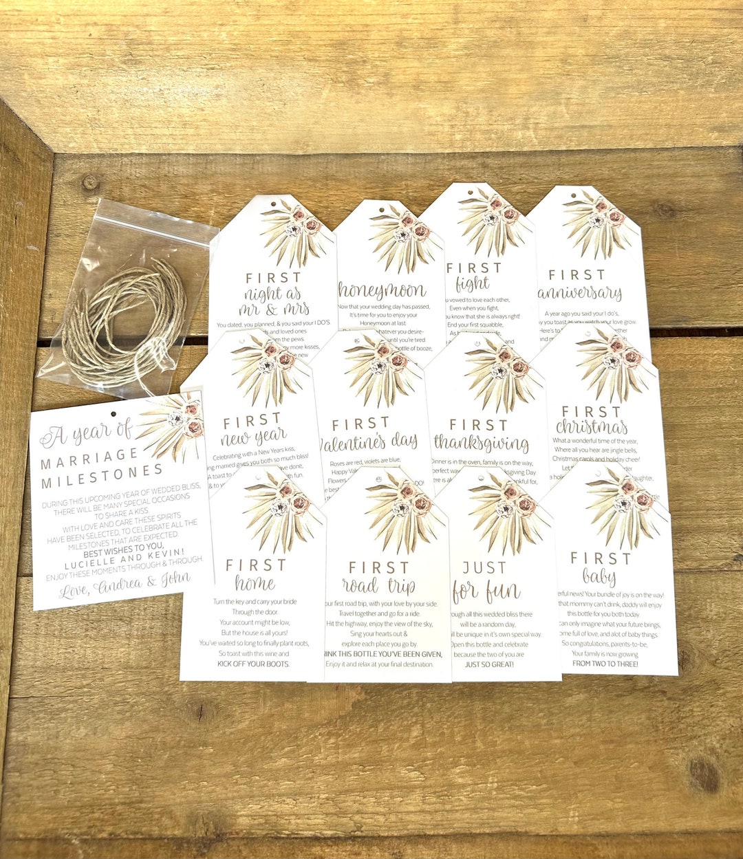 Boho Marriage Milestone Tags, Printed and Shipped, First Year ...