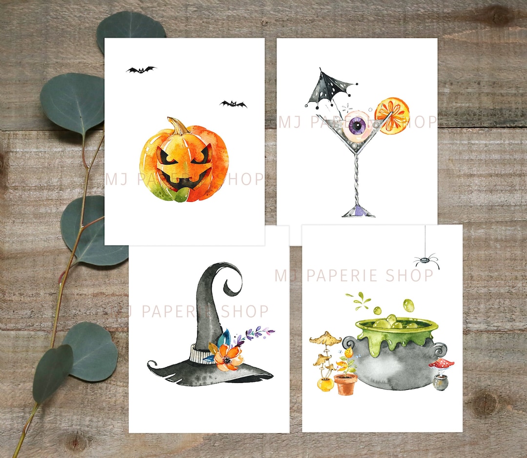 Watercolor Halloween Card Set, Fall Card Pack, Greeting Cards ...