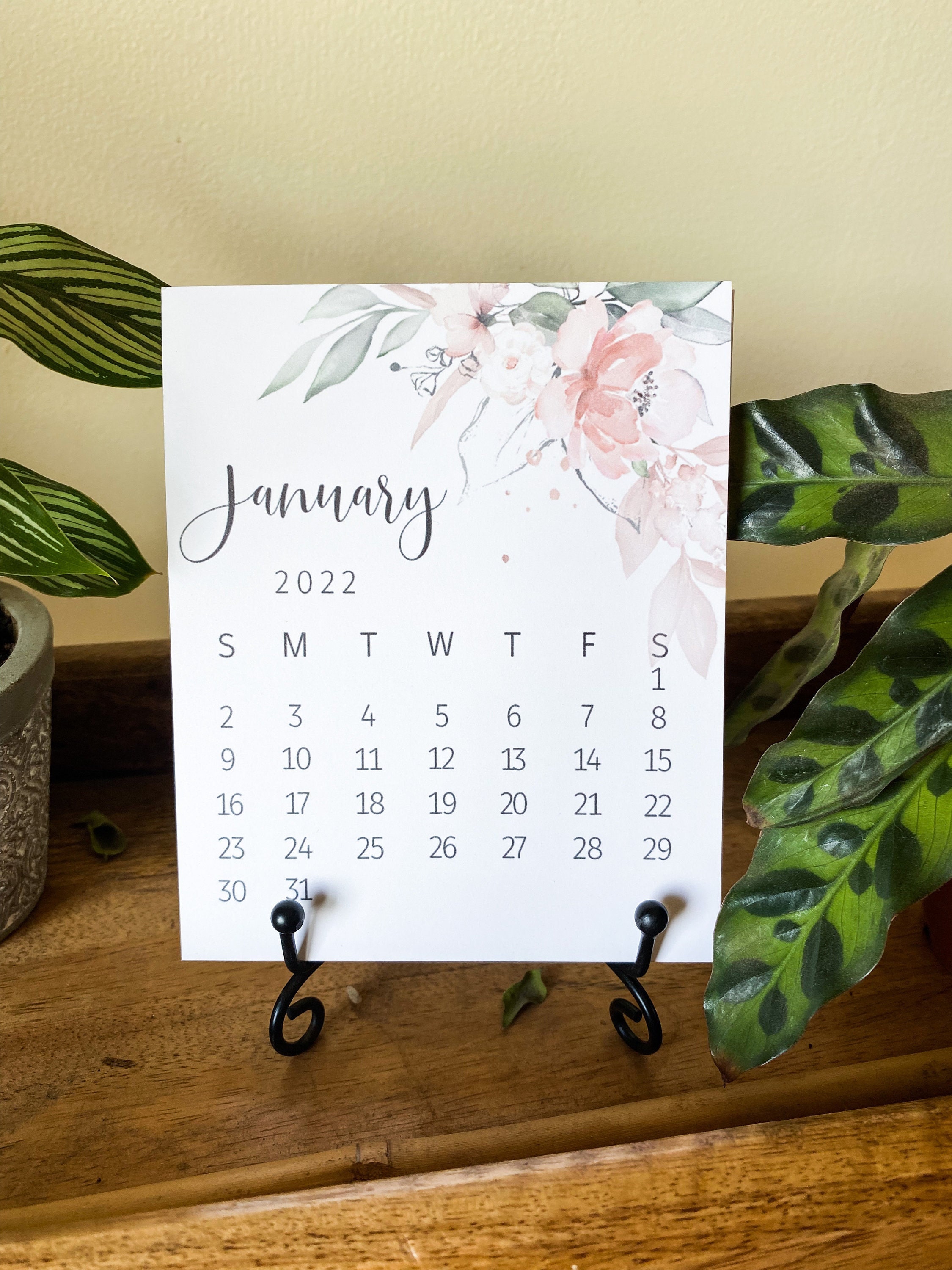 2026 Rose Desk Calendar With Wood Stand: Floral Monthly Calendar 5X7 - Etsy