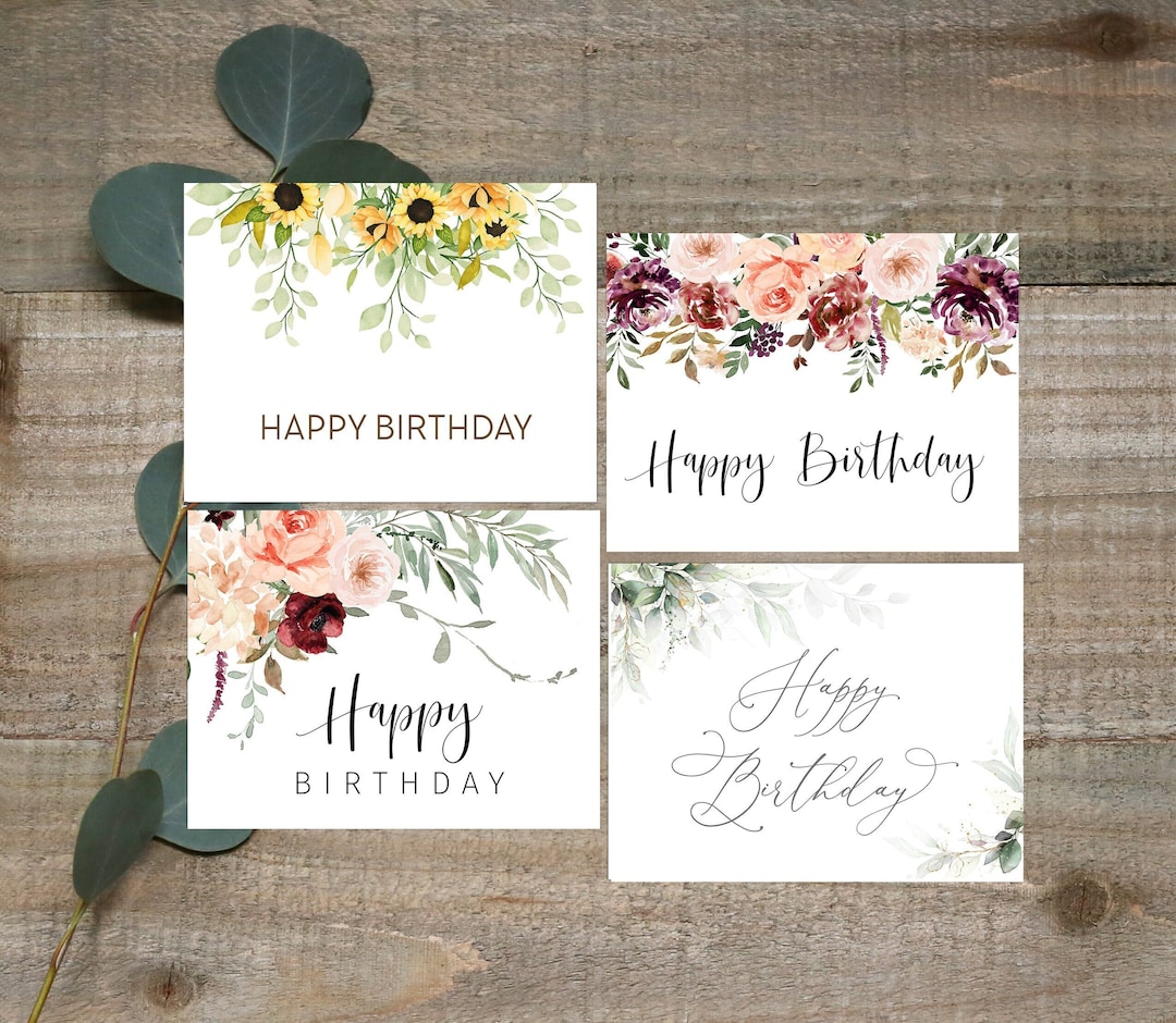 Birthday Card Pack, Watercolor Floral Happy Birthday, Blank Inside ...