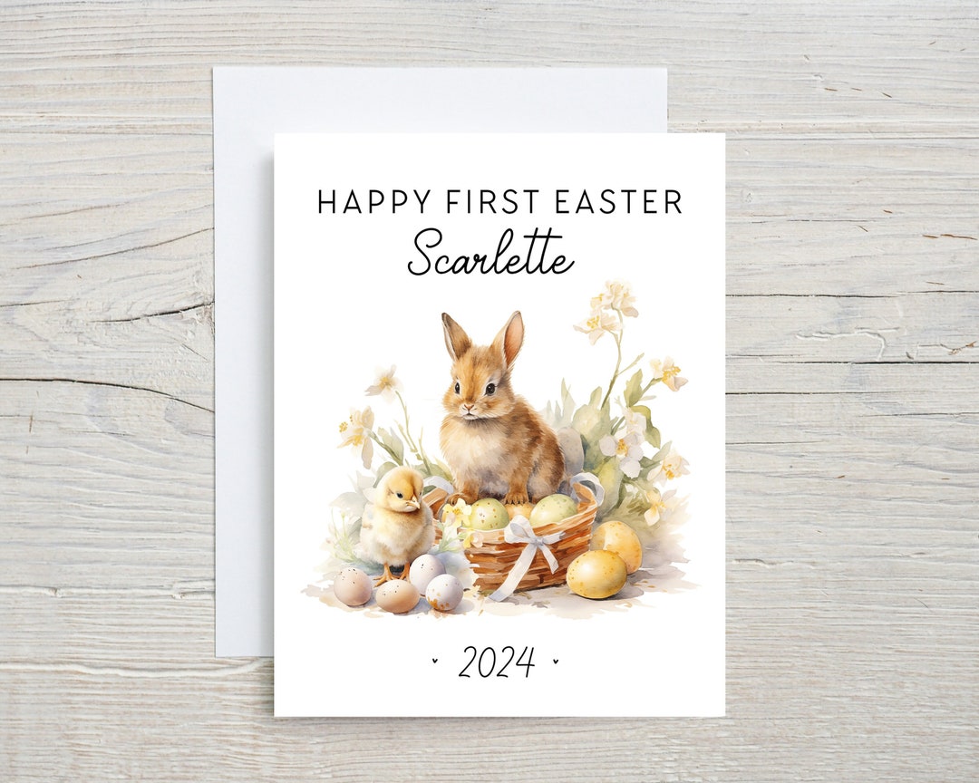 First Easter Card for Baby, Cute Easter Bunny, Happy Easter Card for ...