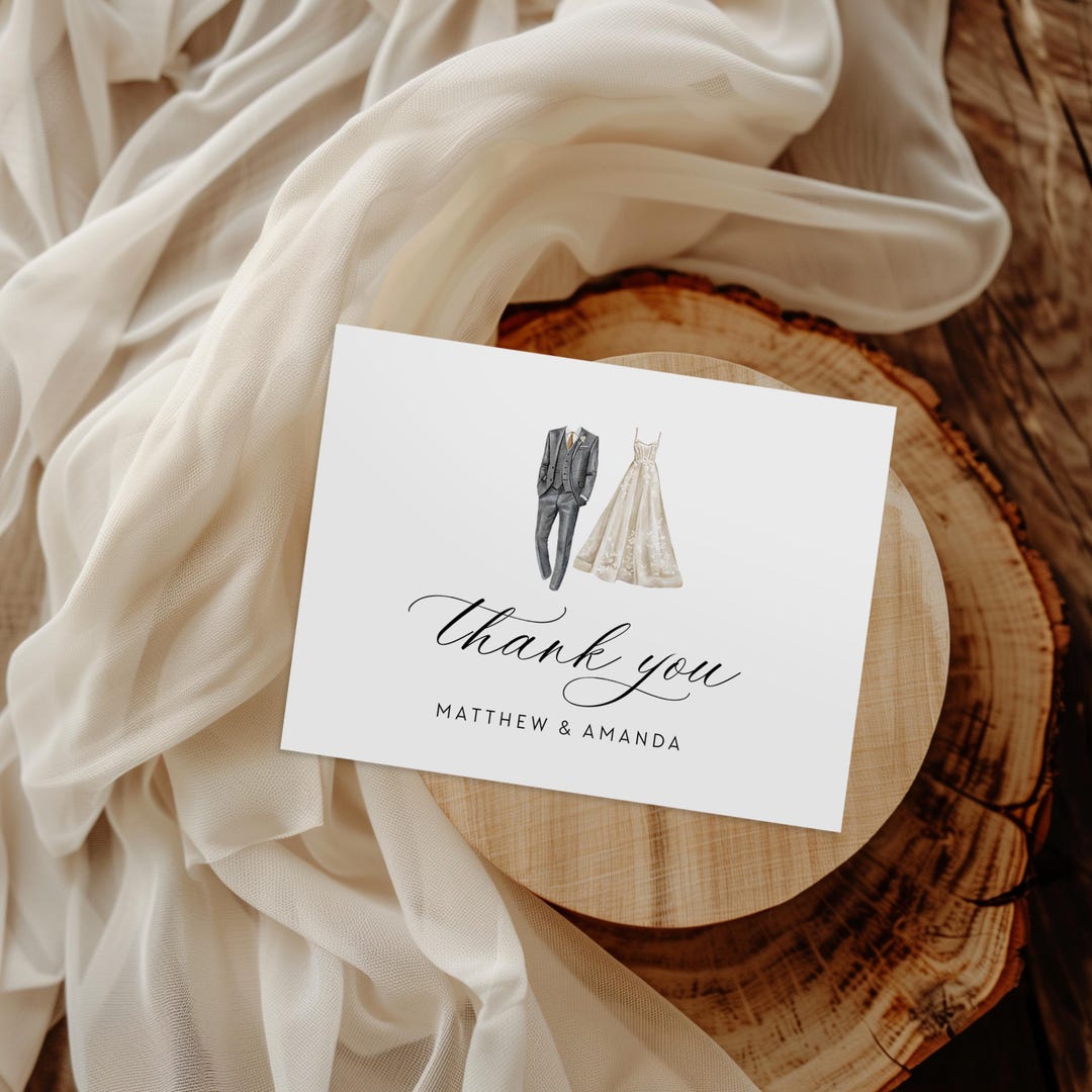 Personalized Wedding Thank You Card Set: Bride & Groom Notes, Bridal ...