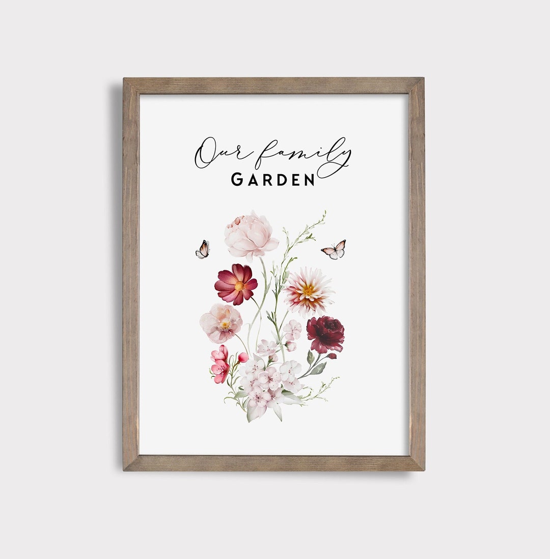 Family Garden Print, Watercolor Flowers, Birthday Month Flower Bouquet ...