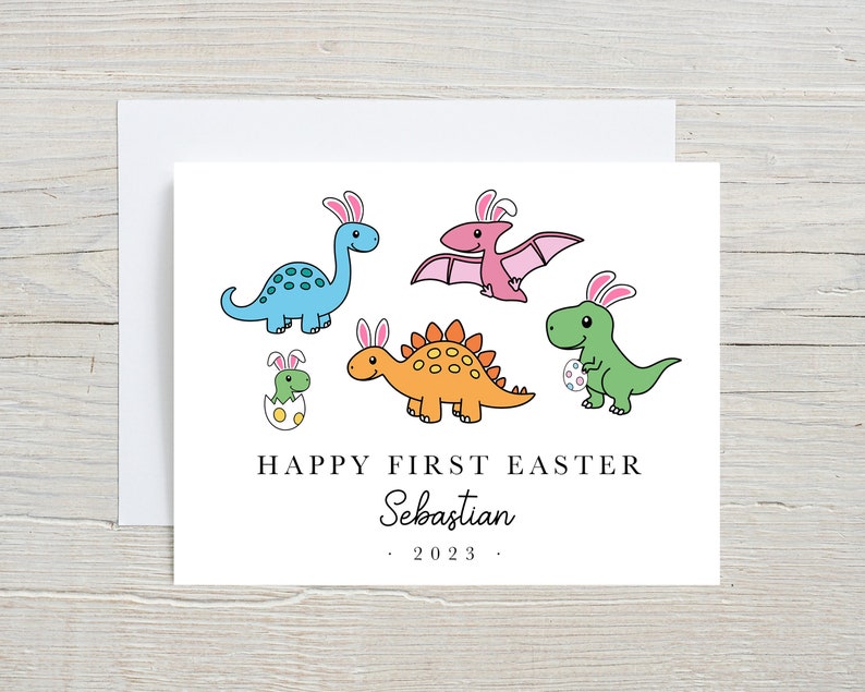 Happy First Easter Card for Boy Cute Dinosaur Bunny Set - Etsy