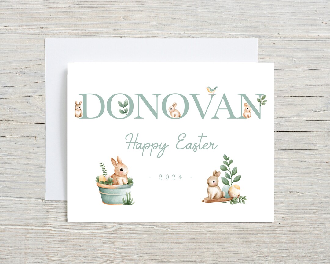 Personalized First Easter Card for Boy, Cute Easter Bunny Eggs ...