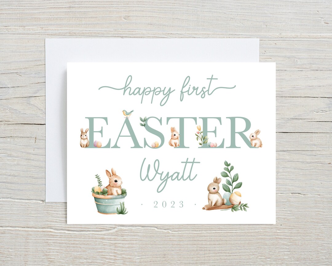 Happy First Easter Card, for Baby Boy, Cute Easter Bunny, Card for Kids ...