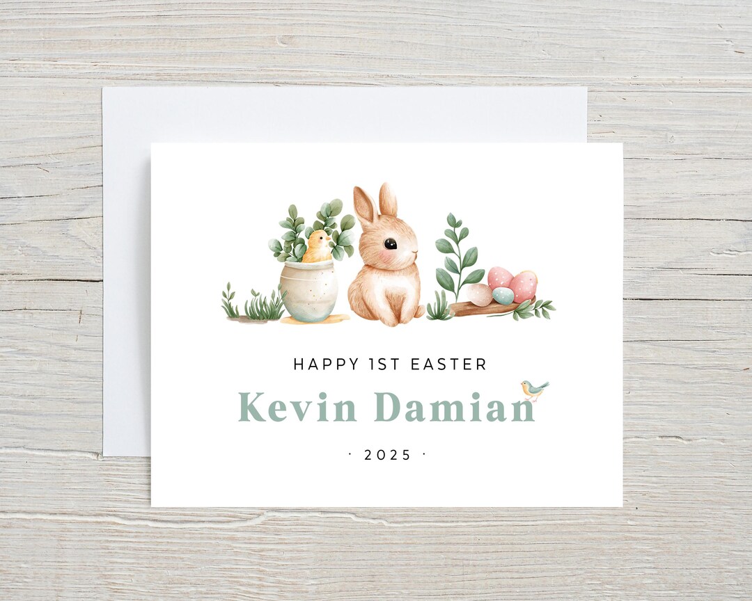Personalized First Easter Card, Happy Easter, Cute Easter Bunny, Card ...