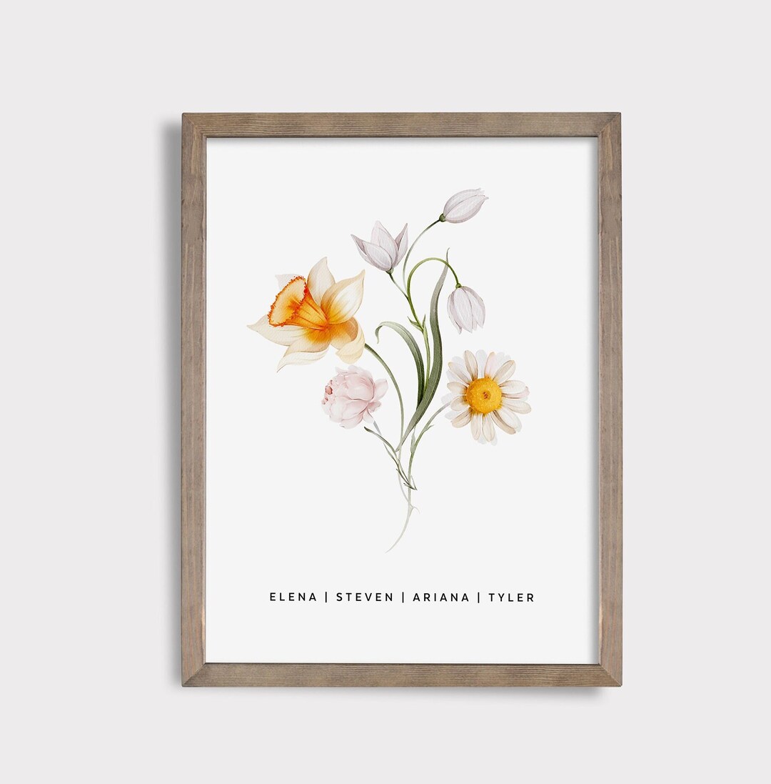 Personalized Family Garden, Watercolor Flowers, Grandma's Garden ...