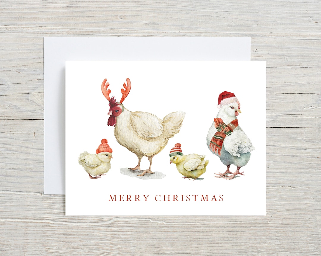 Christmas Chickens Card Set, Cute Christmas Rooster, Merry Christmas ...