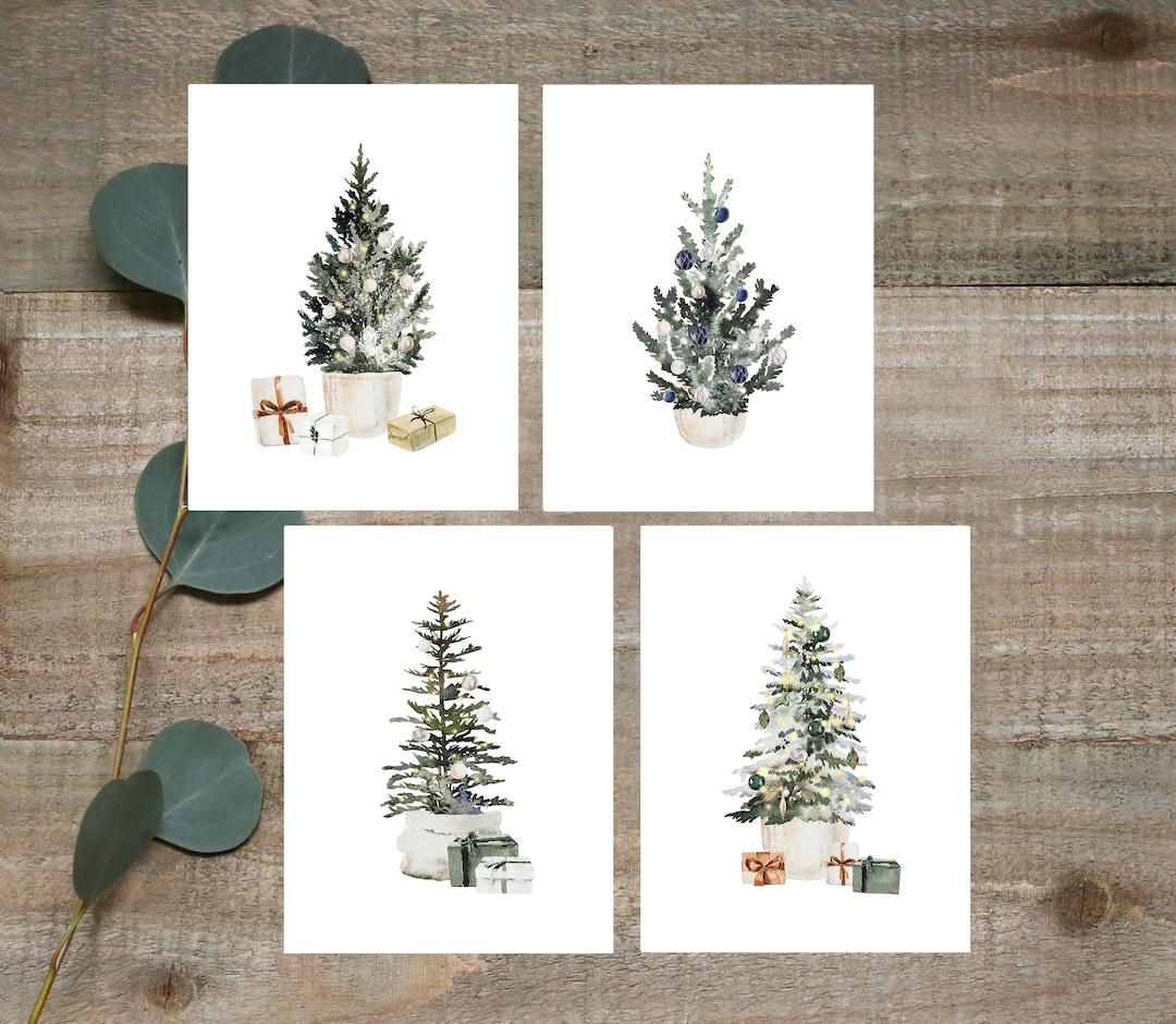 Christmas Holiday Trees, Greeting Card Set, Seasons Greetings ...