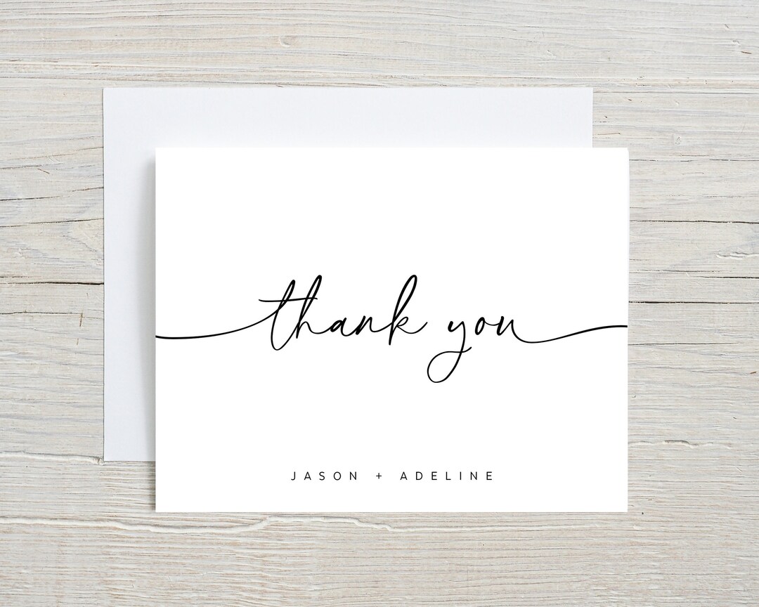 Script Thank You Card Set, Black and White, Personalized Notecards ...