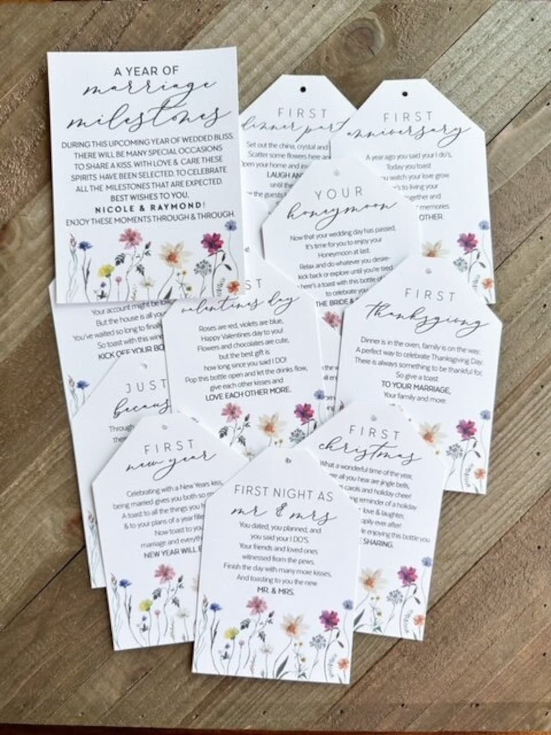 Printed A Year of Firsts, Wine Basket Tags, Marriage Milestones, Group ...