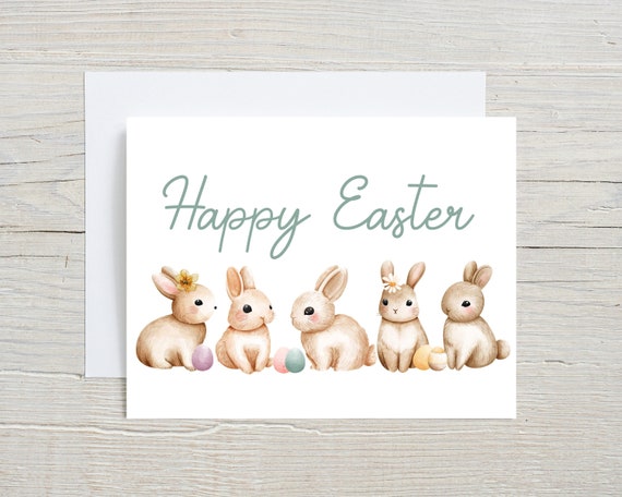 Happy Easter Cards Spring Greeting Cute Easter Bunnies Blank Card inside Easter Card Set Easter Eggs Pastel color card Bunny Card