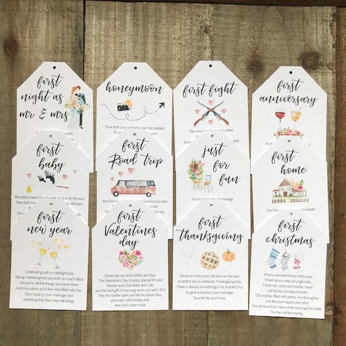 Marriage Milestone Wine Basket Tags A Year of Firsts Wine - Etsy