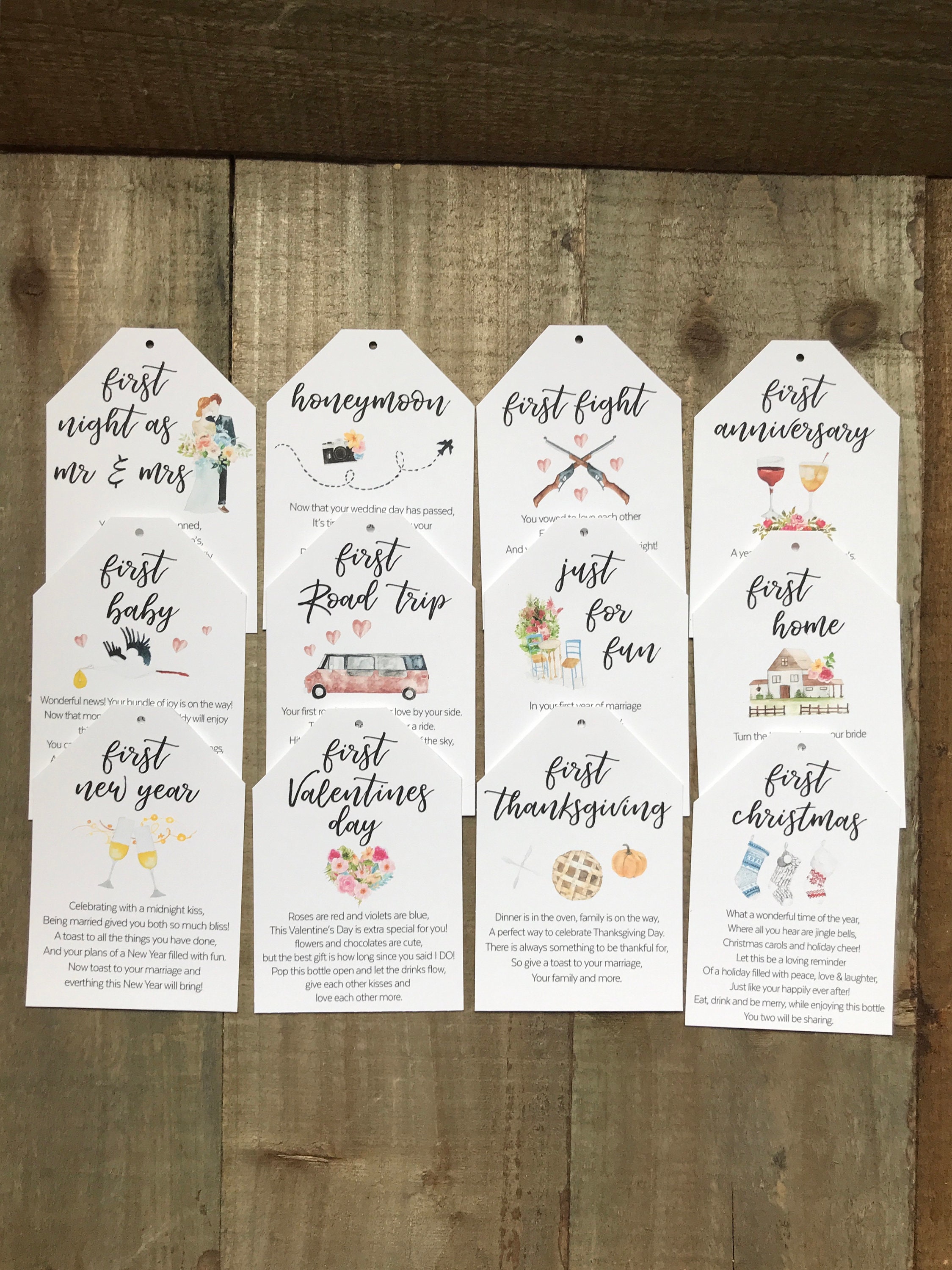 Printed Marriage Milestone Tags Watercolor Wine Tags First - Etsy