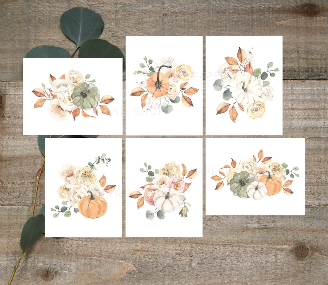 Fall Greeting Cards, Autumn Pumpkins Stationary Cards, Thanksgiving ...