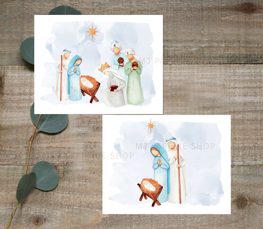 Nativity Scene Christmas Card Set, Religious Christmas Notecards, Merry ...